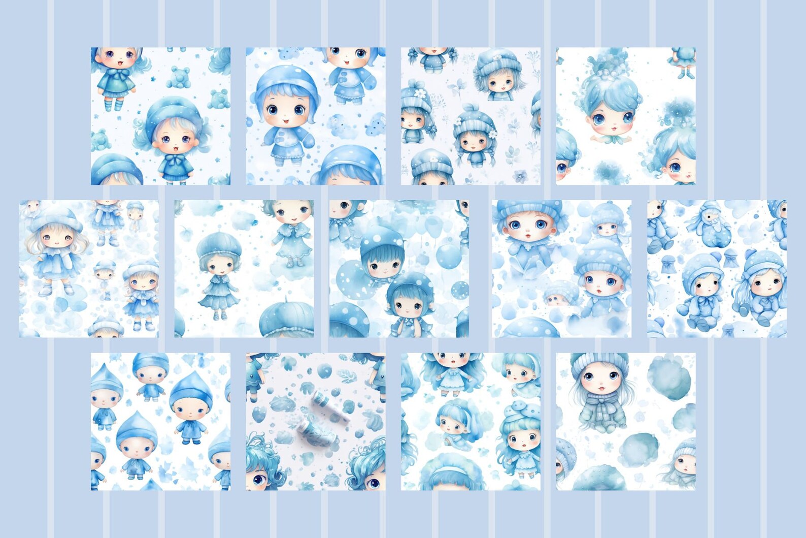 Cute Blue Digital Paper Instant Download. Baby Blue Pattern. Blue ...