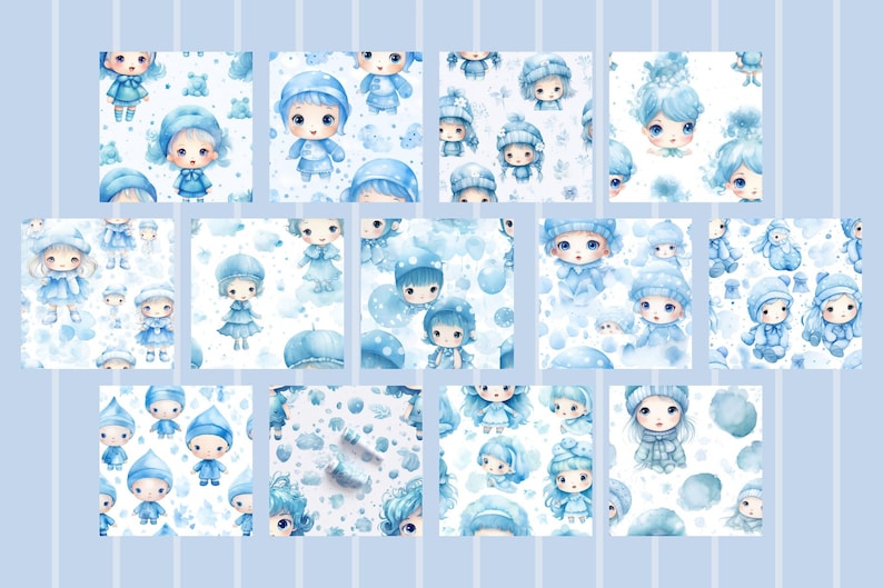 Cute Blue Digital Paper Instant Download. Baby Blue Pattern. Blue ...