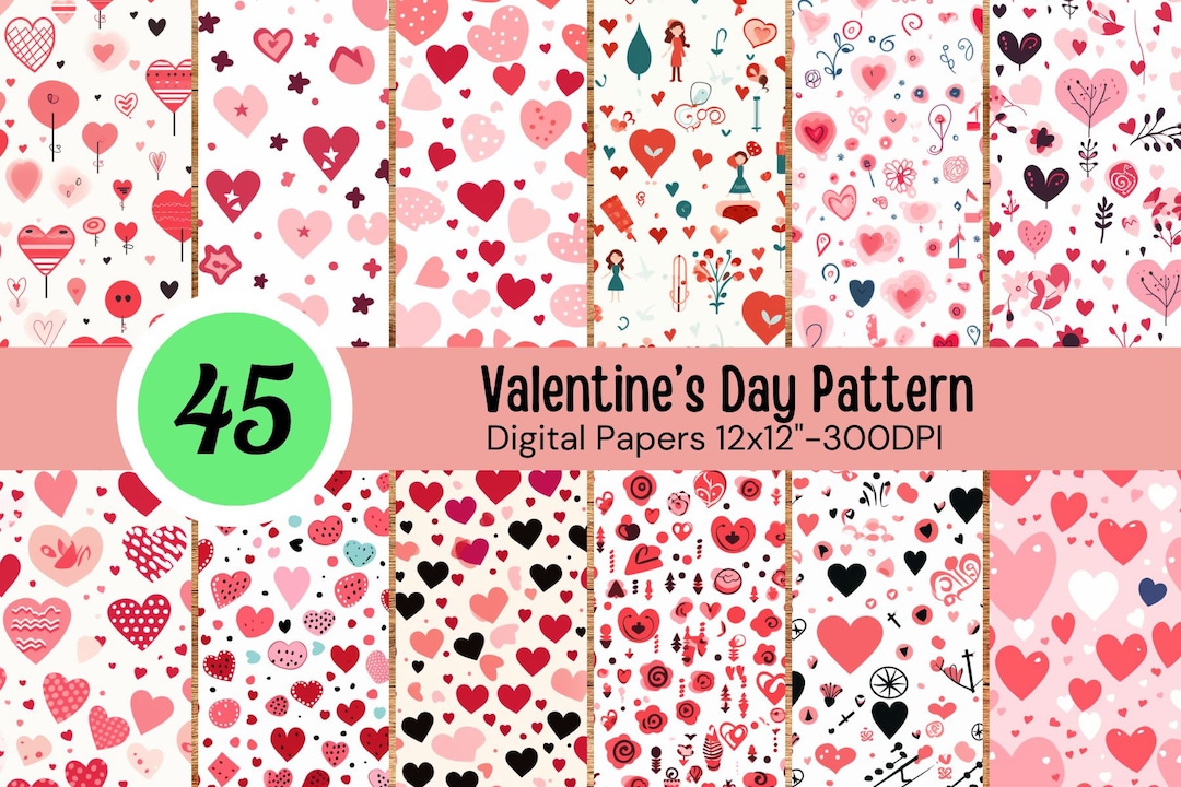 Valentines Day Themed Digital Papers, Seamless Commercial Use Instant ...