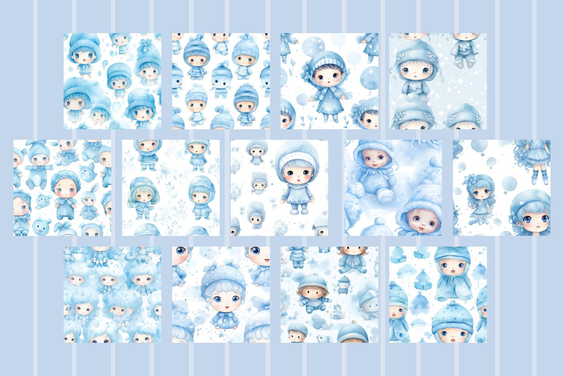 Cute Blue Digital Paper Instant Download. Baby Blue Pattern. Blue ...