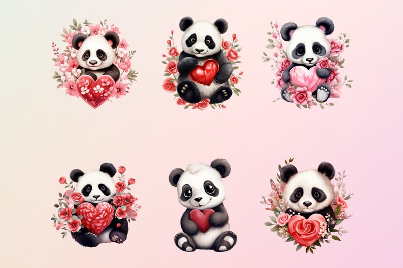 Watercolor Valentine Panda Clipart, Love Clipart, Cute Panda Png, Baby ...
