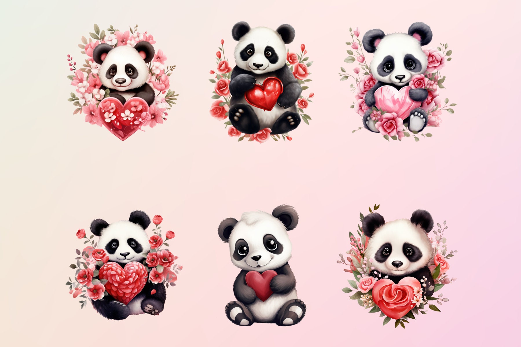 Watercolor Valentine Panda Clipart, Love Clipart, Cute Panda Png, Baby ...