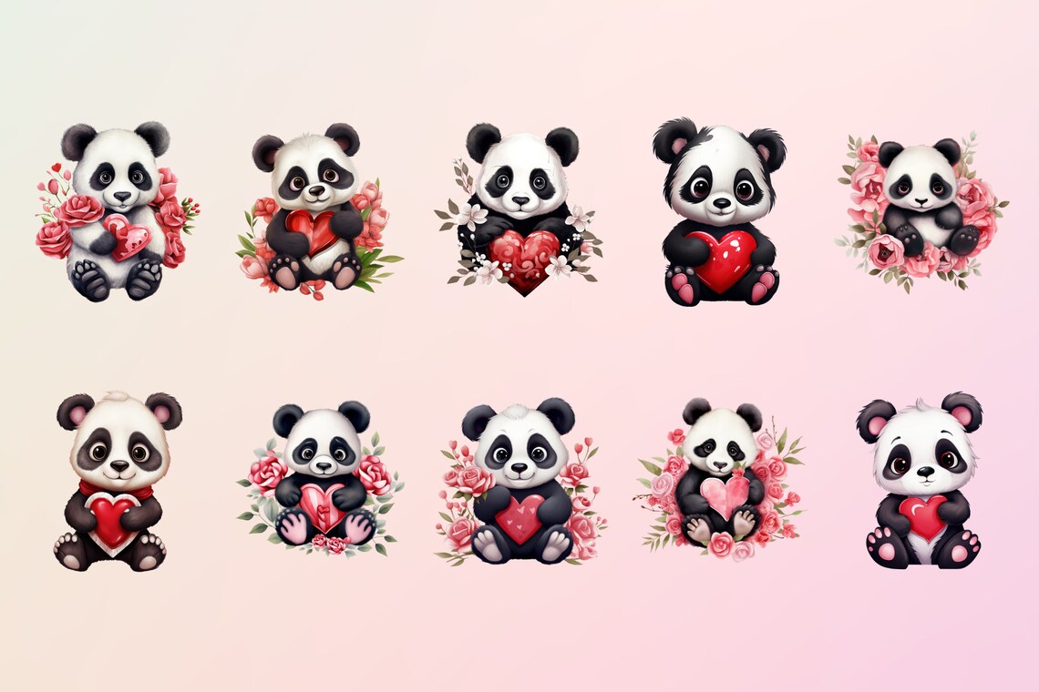 Watercolor Valentine Panda Clipart, Love Clipart, Cute Panda Png, Baby ...