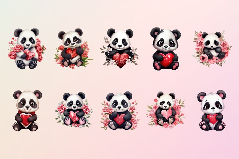 Watercolor Valentine Panda Clipart, Love Clipart, Cute Panda Png, Baby ...