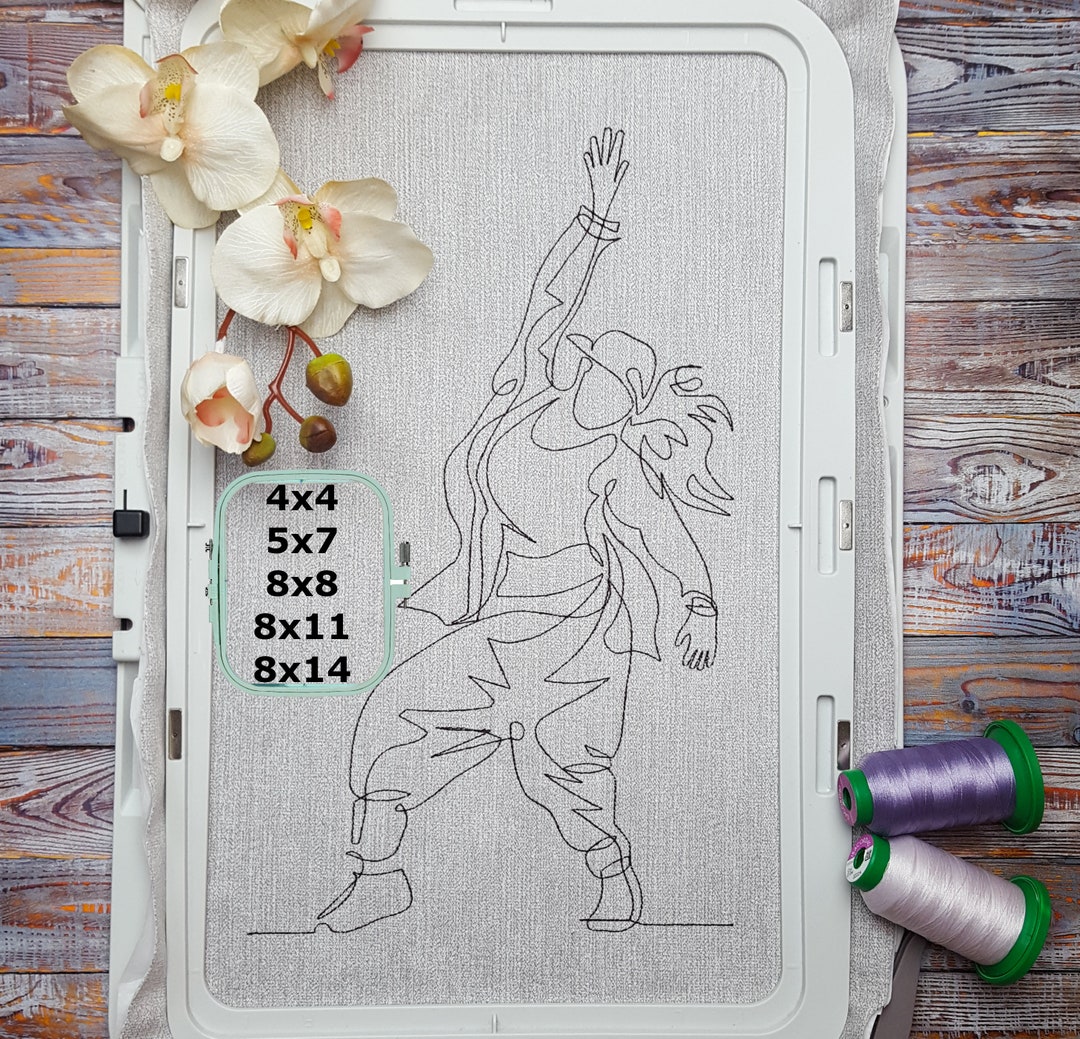 Hip Hop Girl Machine Embroidery Design Single Line Continous Line Dance ...