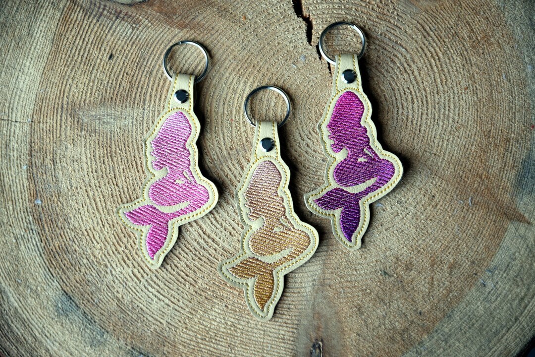 Mermaid Key Fob Gradient Iridescent Mermaid 2 Colors Machine Embroidery ...