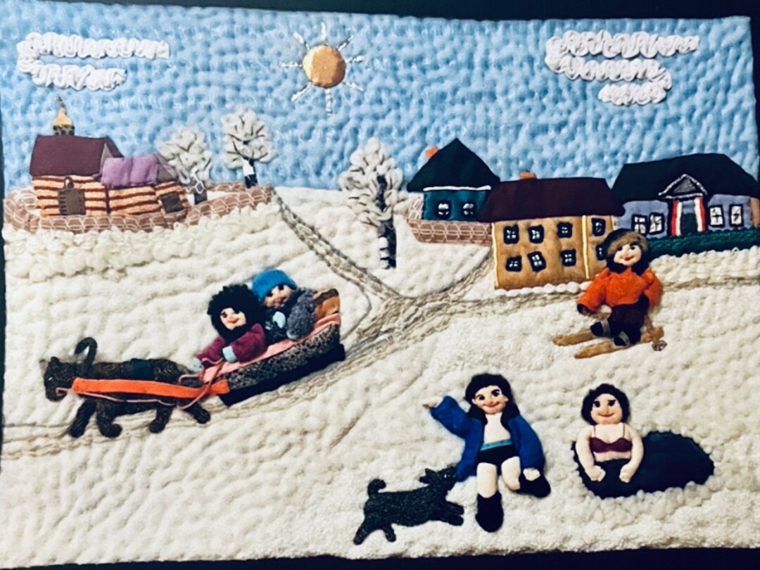 Vintage Textile Wall Decor-winter Fun Textile Wall Art-mini Sculpture ...