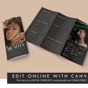 Canva Brochure Template, Editable Beauty Salon Leaflet, DIY Price List ...