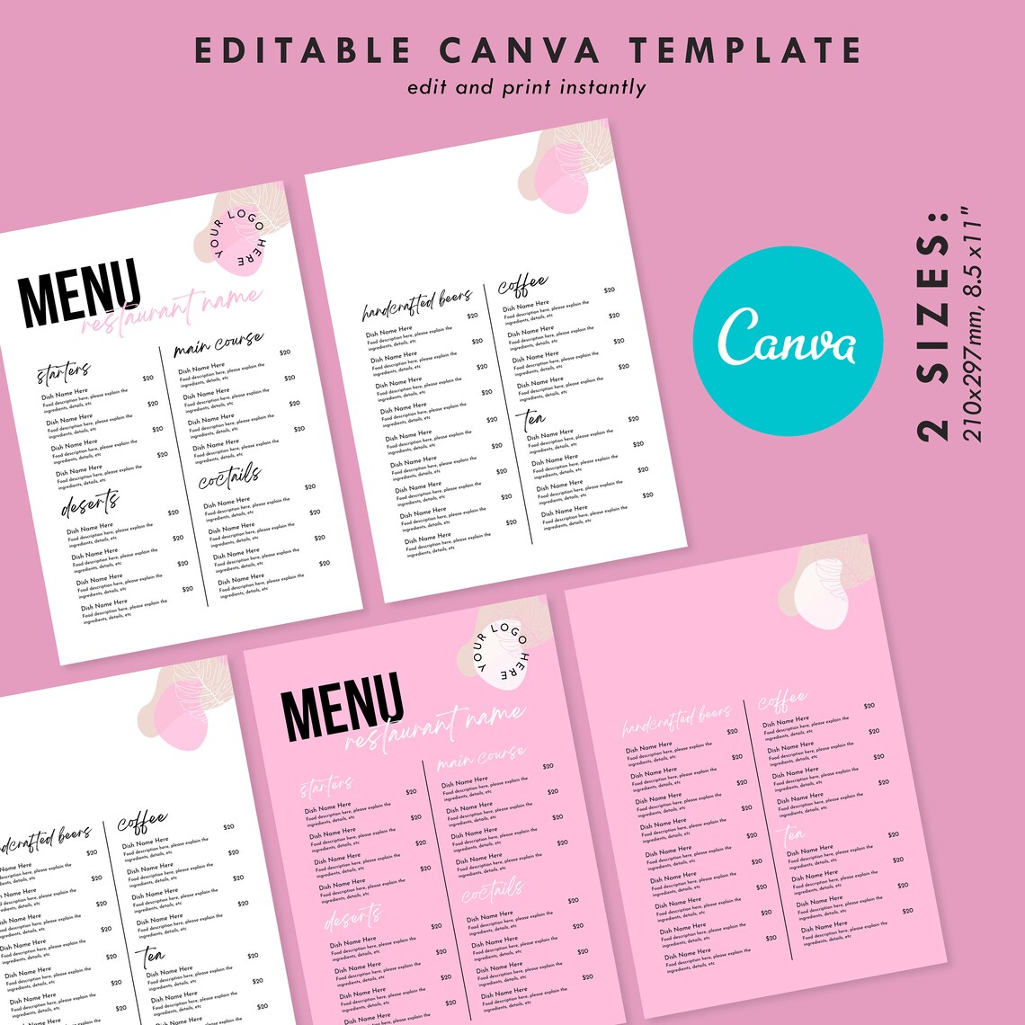 Canva DIY Restaurant Food Menu Business Menu Template - Etsy