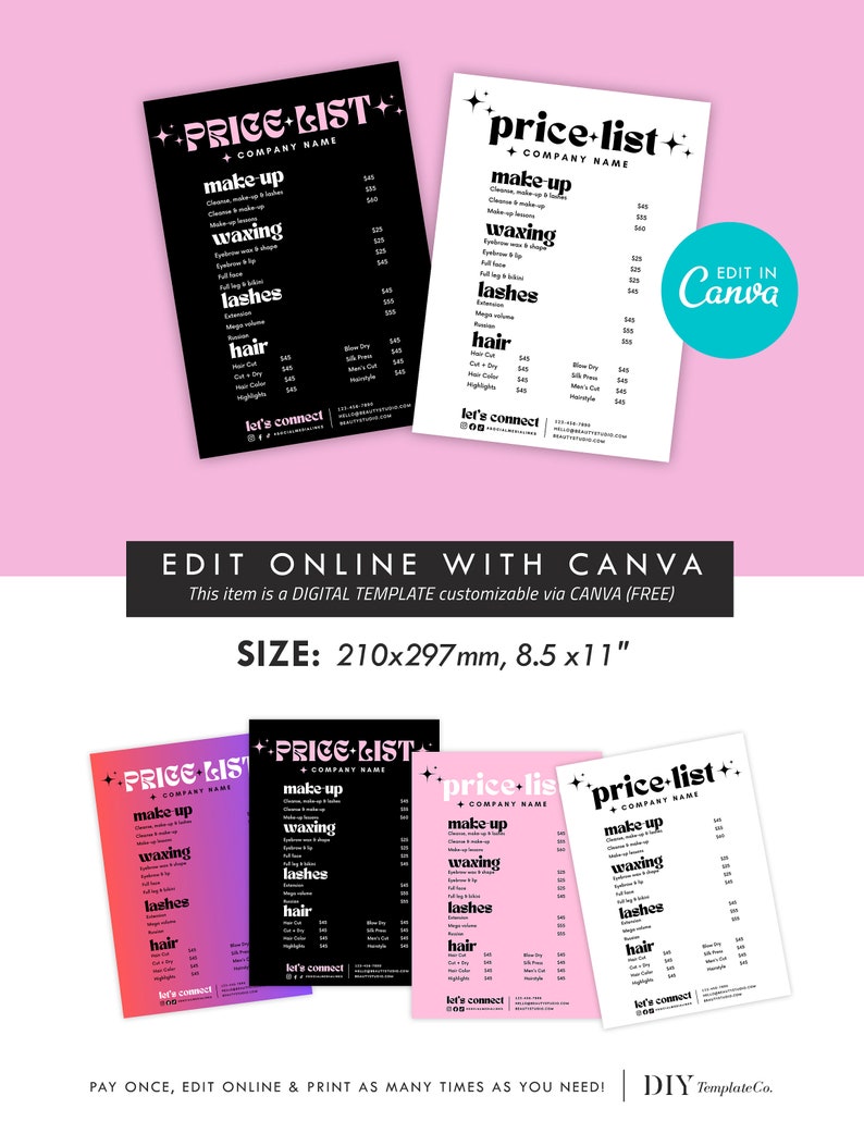 DIY Editable Price List Template Printable Price Guide - Etsy