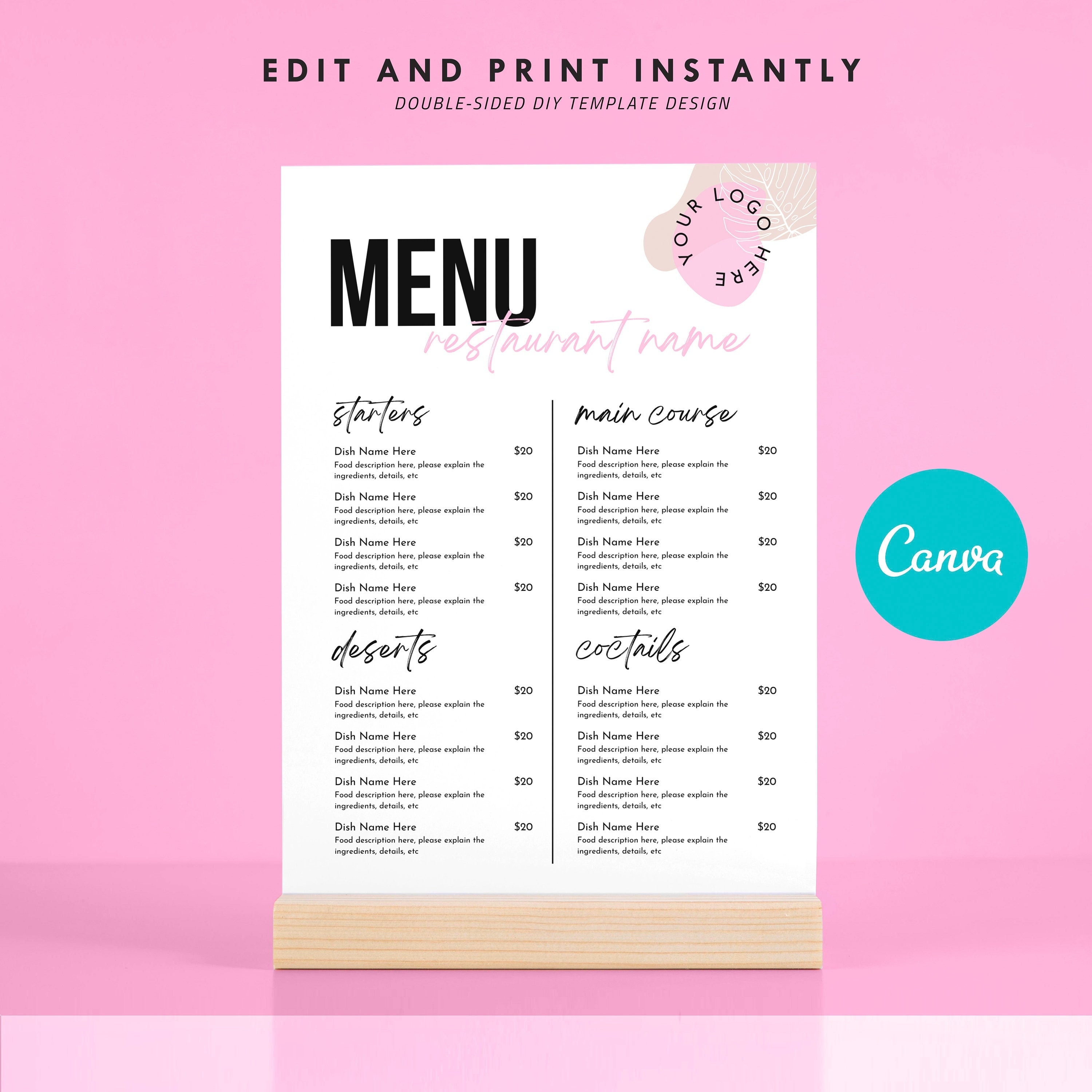 Canva DIY Restaurant Food Menu, Business Menu Template, Editable DIY ...