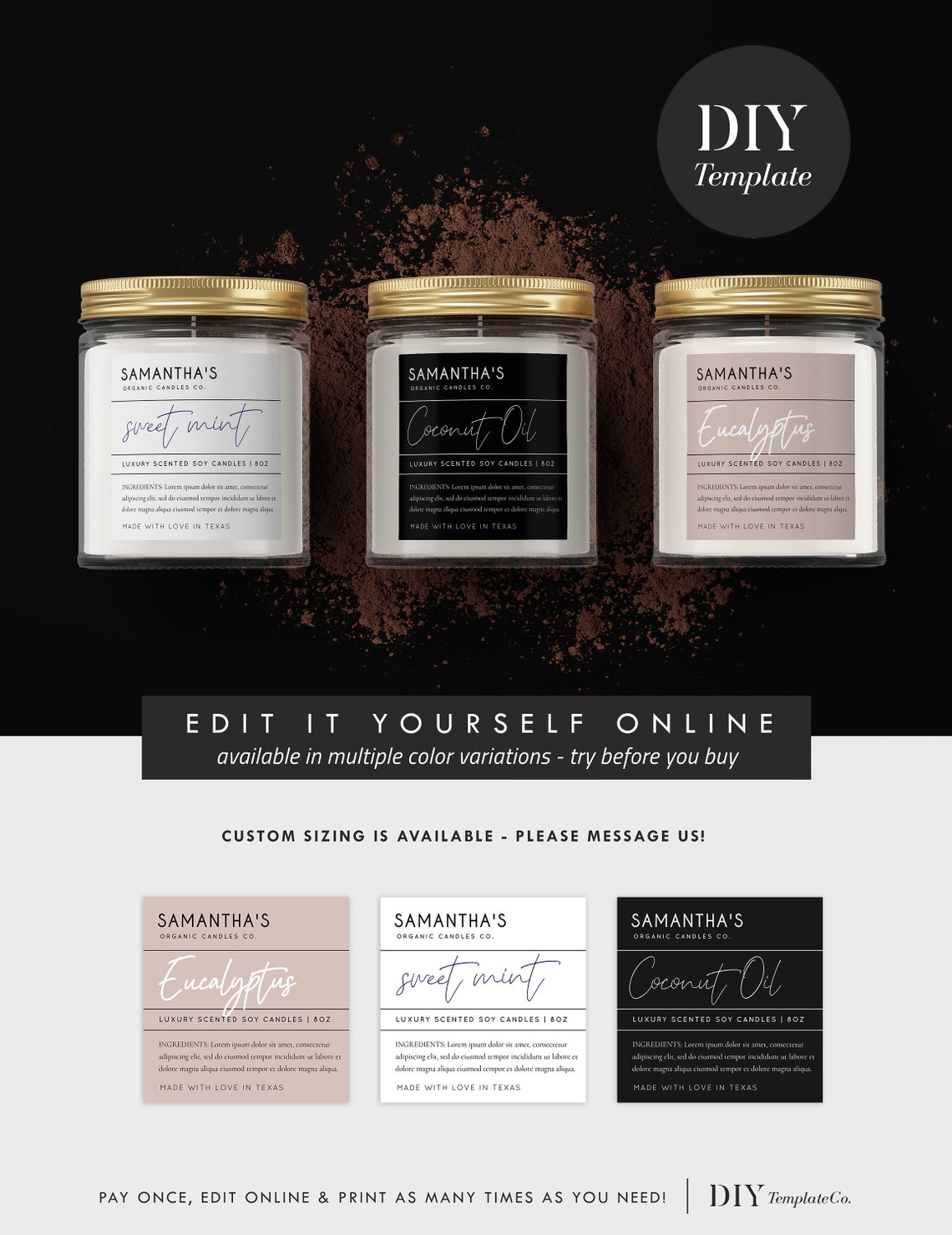 DIY Label Template Editable Product Label Candle Label - Etsy
