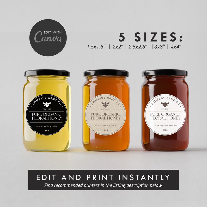 Ediable Honey Labels, DIY Editable Template Design, Honey Round Sticker ...