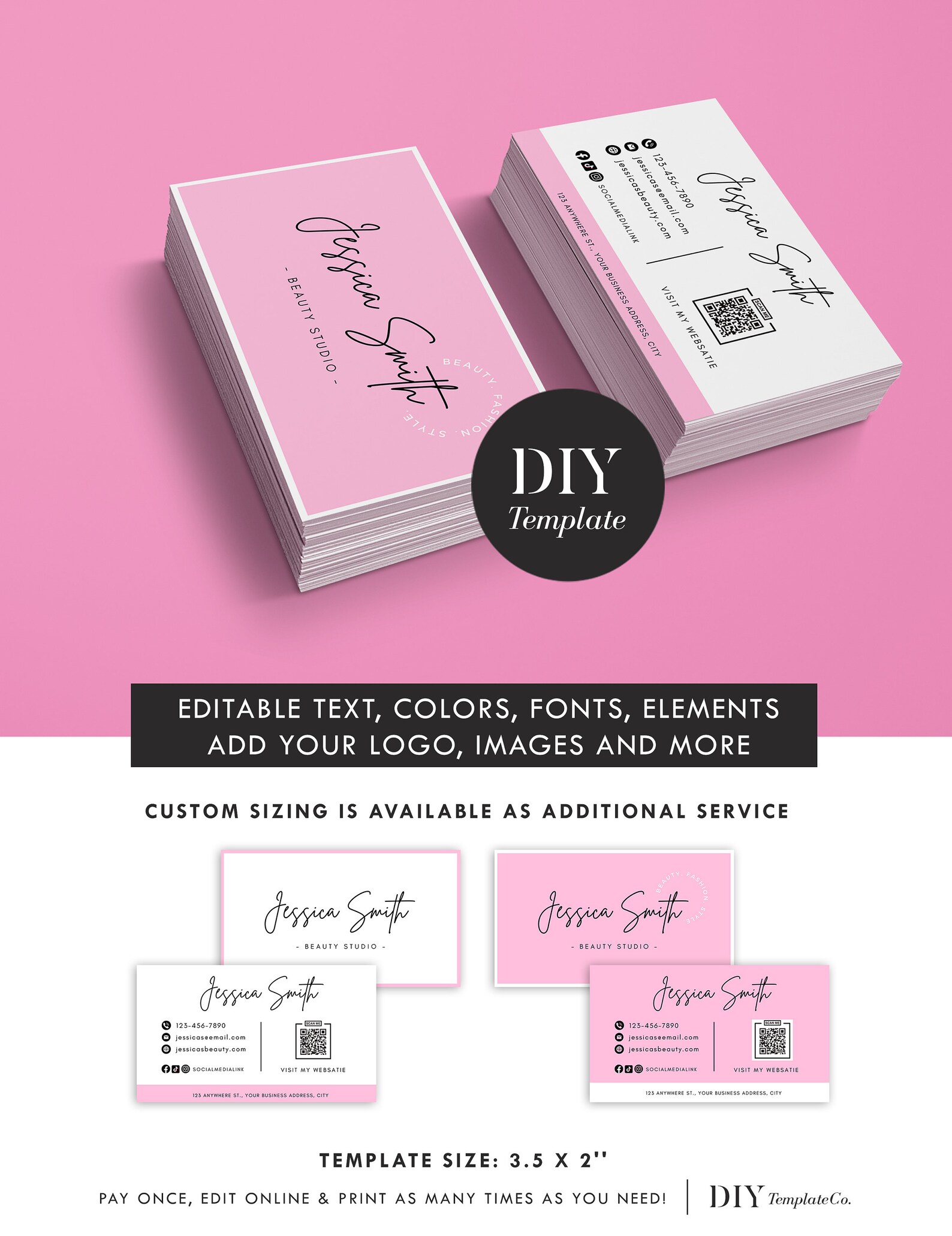 Printable Business Card Template, DIY Business Card Template, QR Code ...