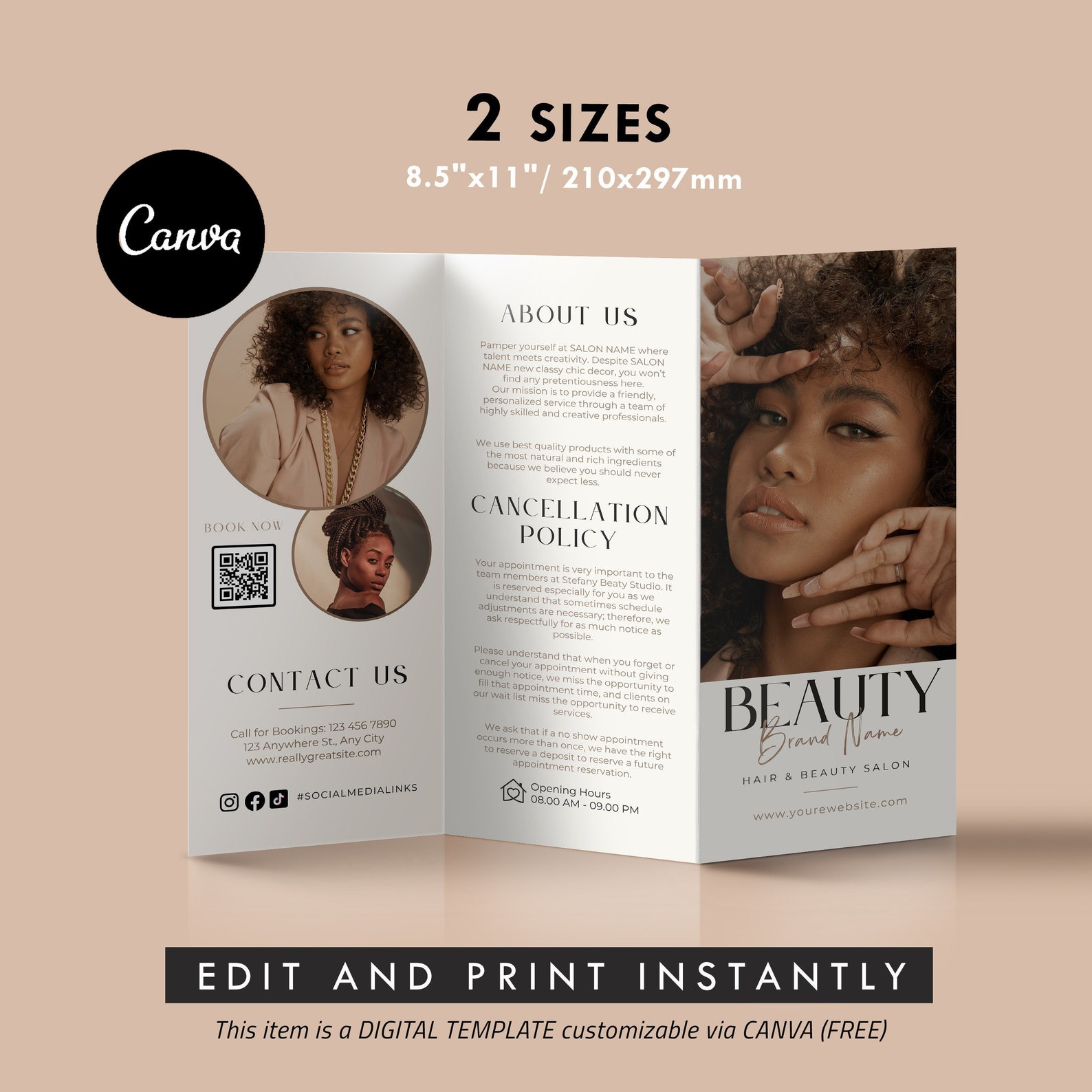 Canva Brochure Template, Editable Beauty Salon Leaflet, DIY Price List ...