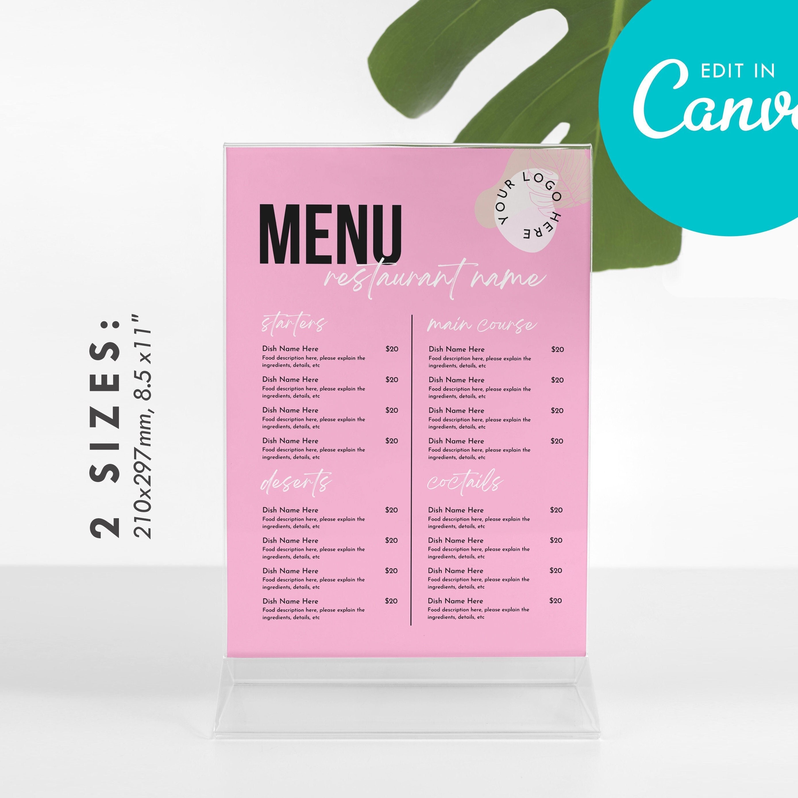 Canva DIY Restaurant Food Menu Business Menu Template - Etsy UK
