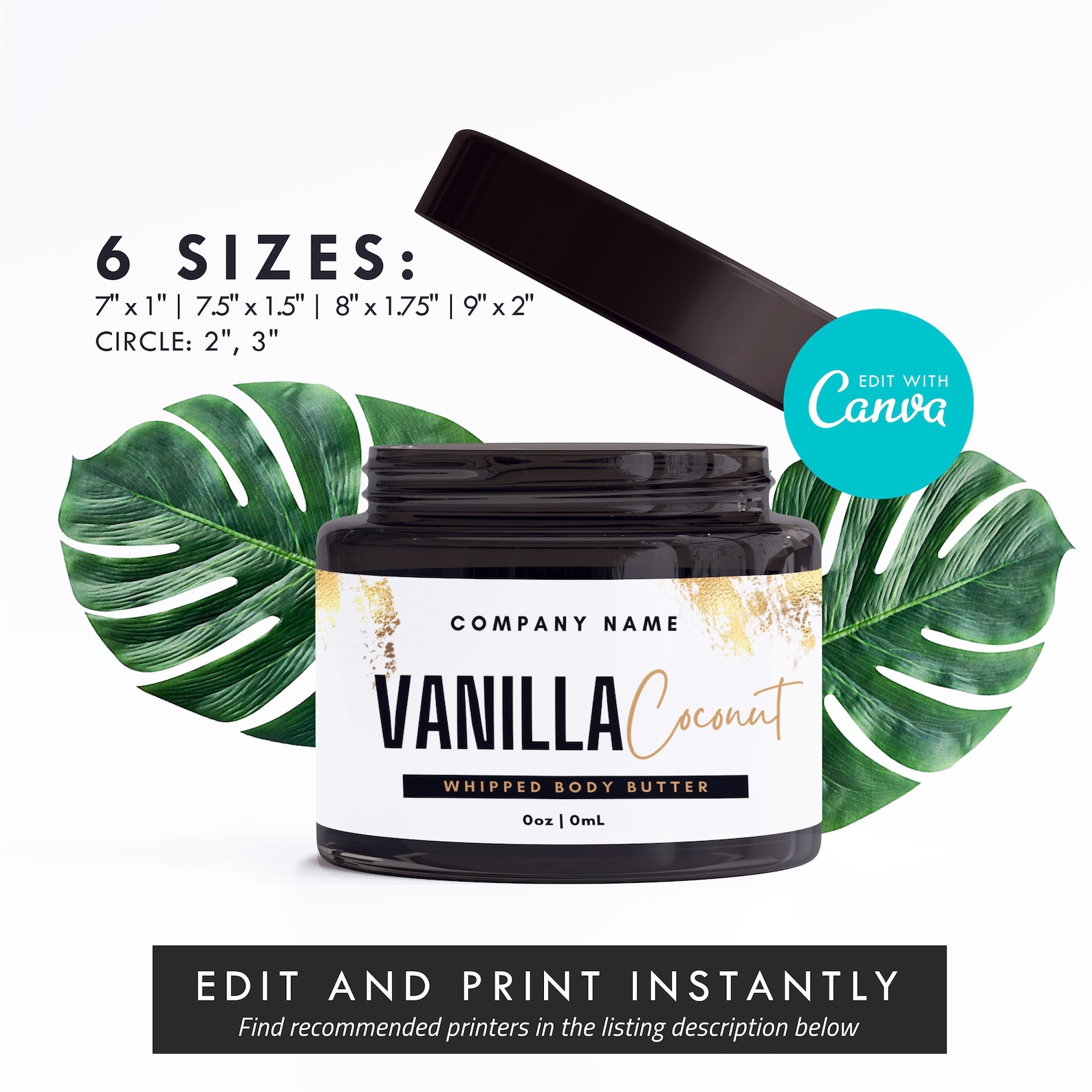 Editable Product Label Template, DIY Wrap Around Jar + Lid Label, CANVA ...