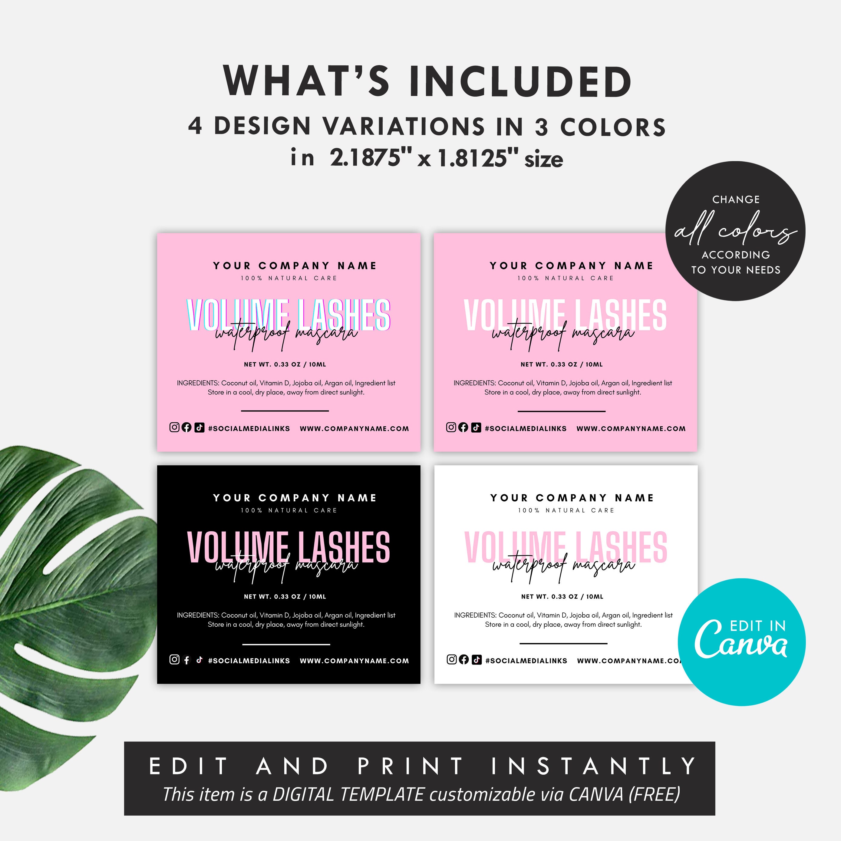 Editable Mascara Label Template, Minimalist Lip Gloss Tube Label, 10ml ...