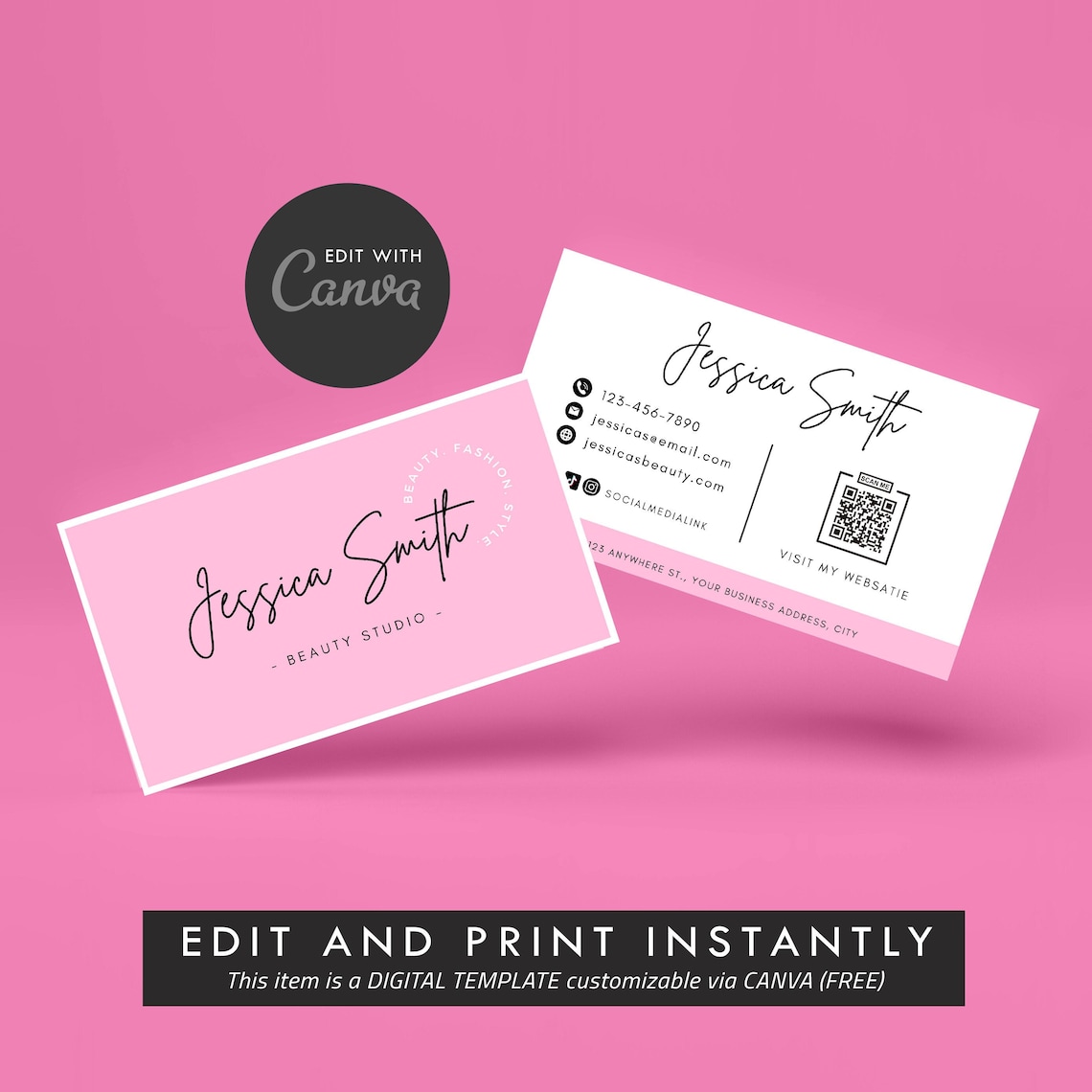 Printable Business Card Template, DIY Business Card Template, QR Code ...