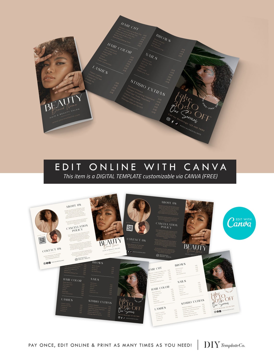 Canva Brochure Template Editable Beauty Salon Leaflet DIY - Etsy