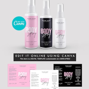 DIY Body Spray Label Templatem Bottle Label Design, Editable Canva ...
