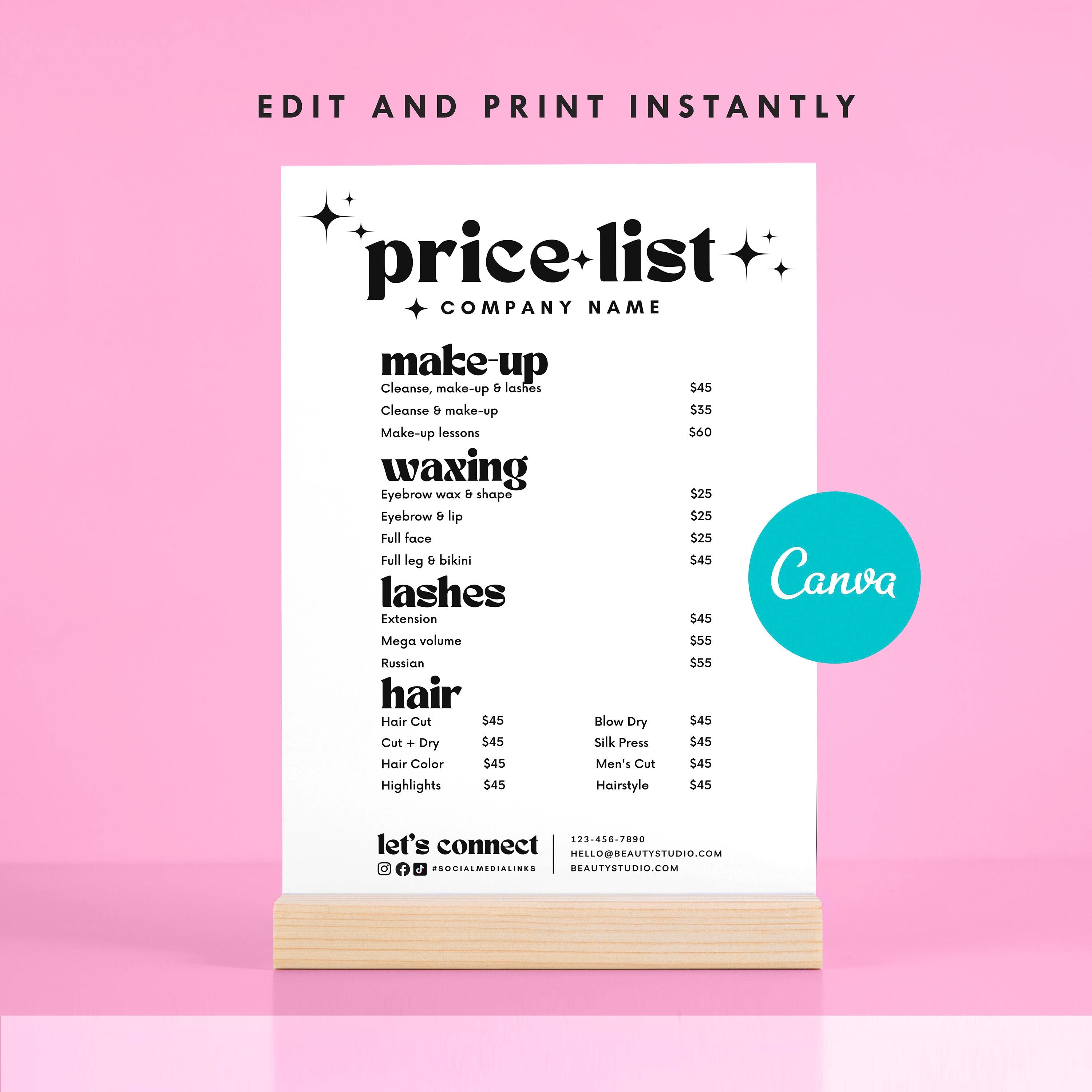 DIY Editable Price List Template Printable Price Guide - Etsy