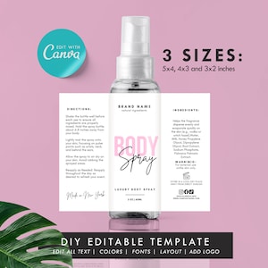 DIY Body Spray Label Templatem Bottle Label Design, Editable Canva ...