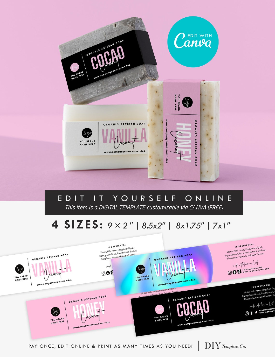 Diy Editable Soap Label Template Custom Wrap Soap Band Label Etsy