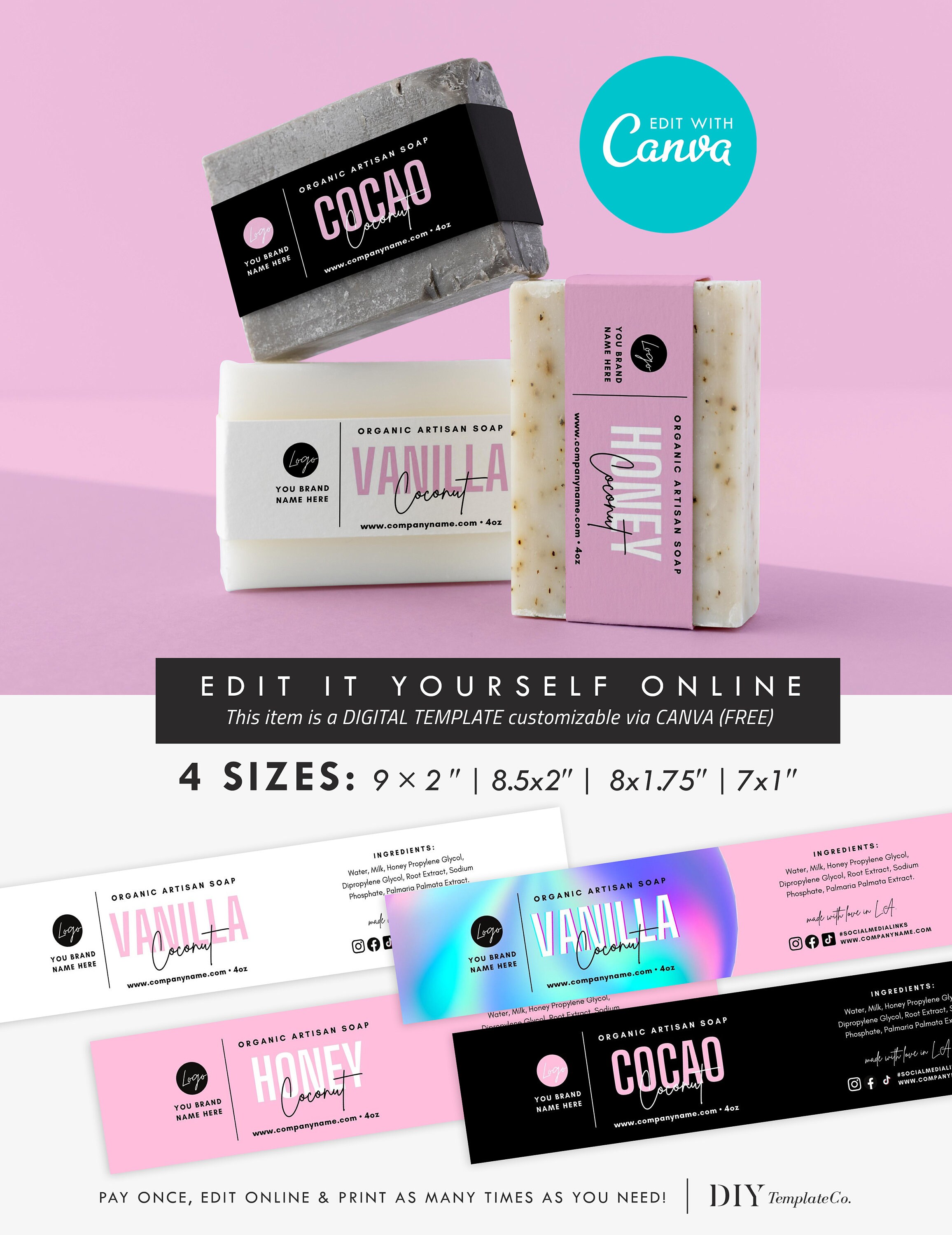 Diy Editable Soap Label Template Custom Wrap Soap Band Label Etsy