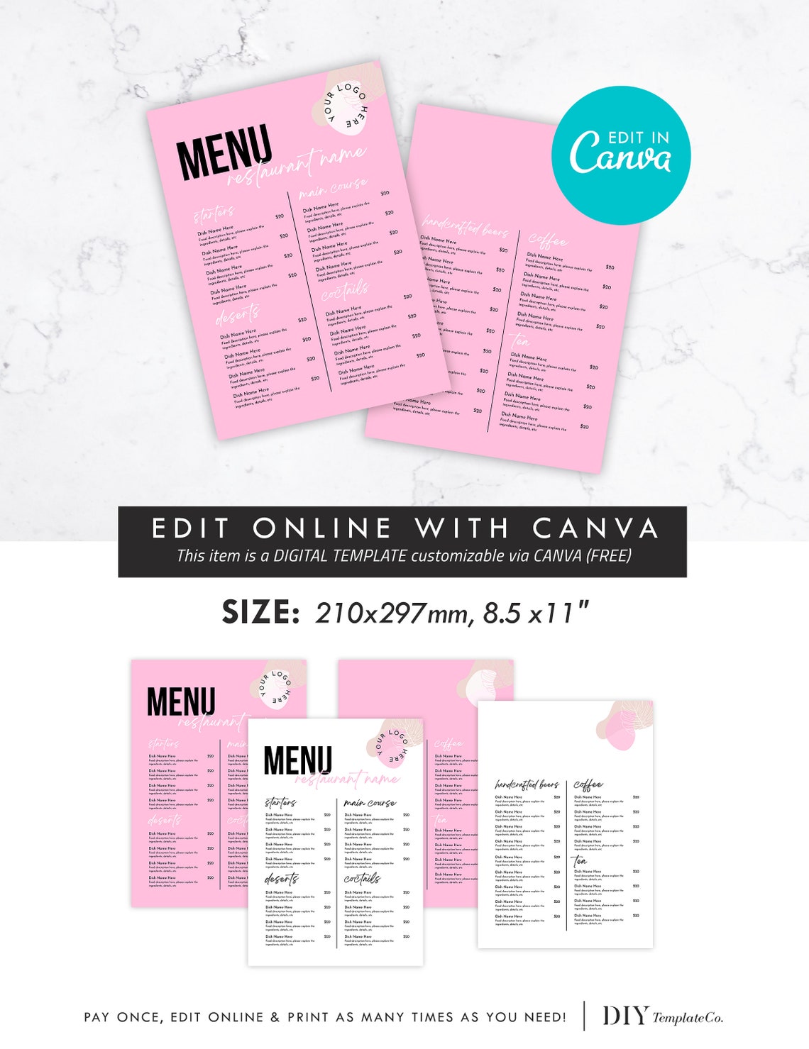 Canva DIY Restaurant Food Menu Business Menu Template - Etsy