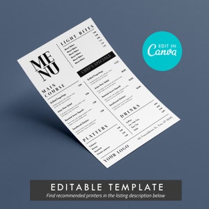 DIY Restaurant Menu, Editable Business Menu Template, Bar and Food DIY ...