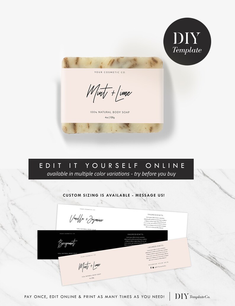 Editabable Soap Label Template DIY Printable Soap Label - Etsy Canada