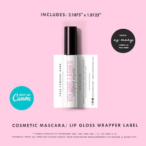 Editable Mascara Label Template, Minimalist Lip Gloss Tube Label, 10ml ...