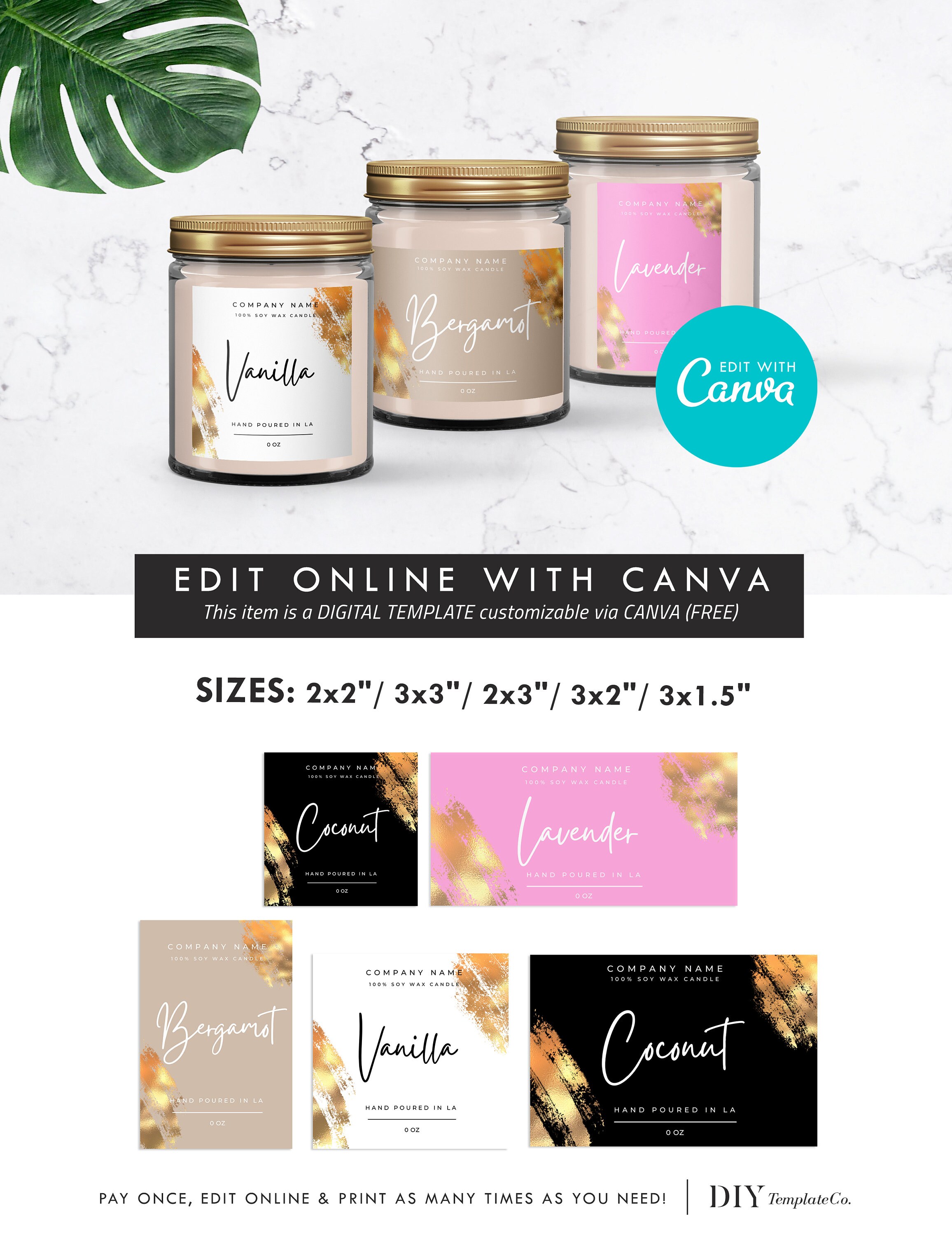 Editable Candle Canva Label Template, DIY Candle Label, Printable Label ...