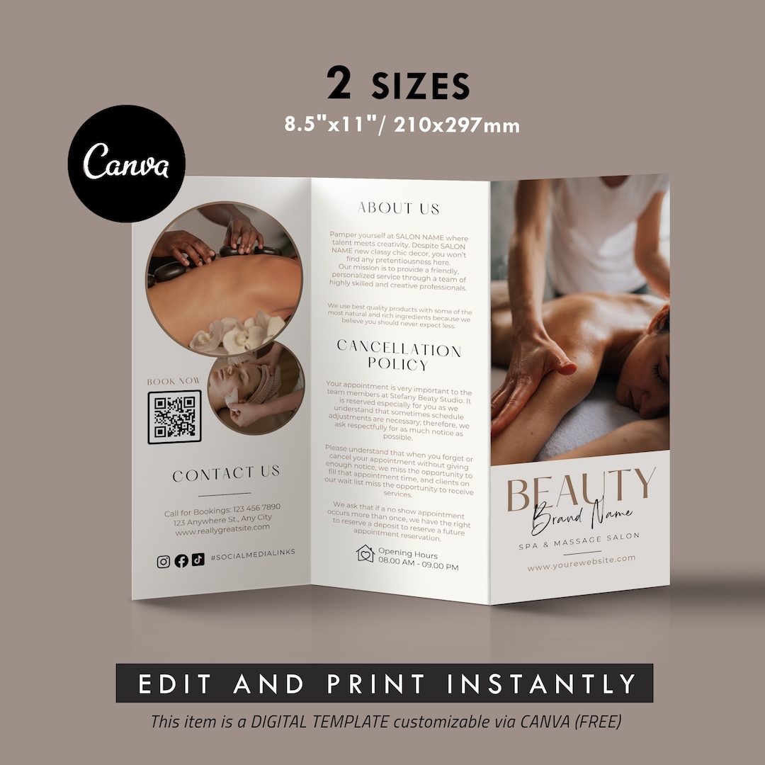 Stylish Trifold Brochure Template Design, DIY Editable Beauty Salon ...