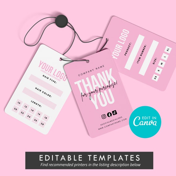 Small Business Hang Tag Boutique Pink Clothing Tag Template - Etsy