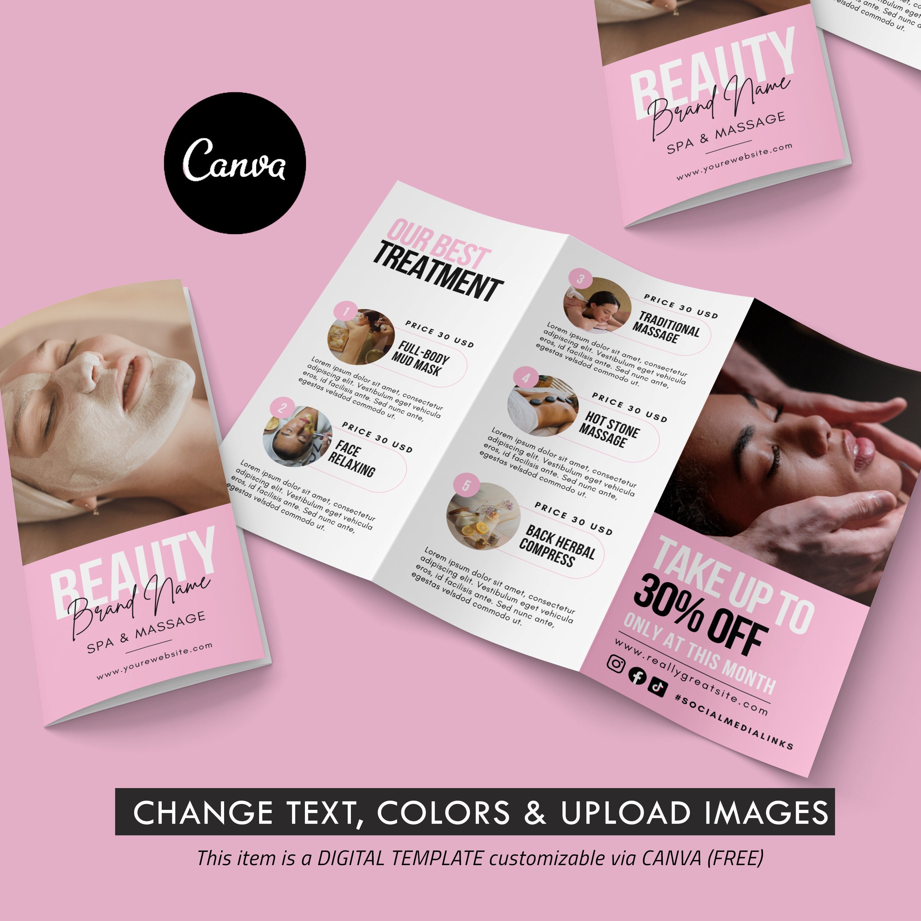 Canva DIY Trifold Brochure Template, Editable Beauty Pink Style Salon ...