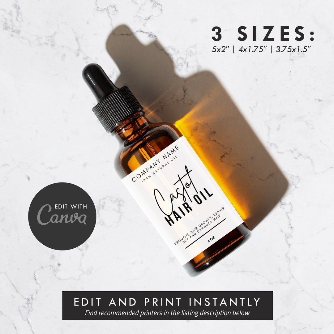 Canva Hair Oil Labels, Editable Procuct Lablel, Prinatble Hair Growth ...