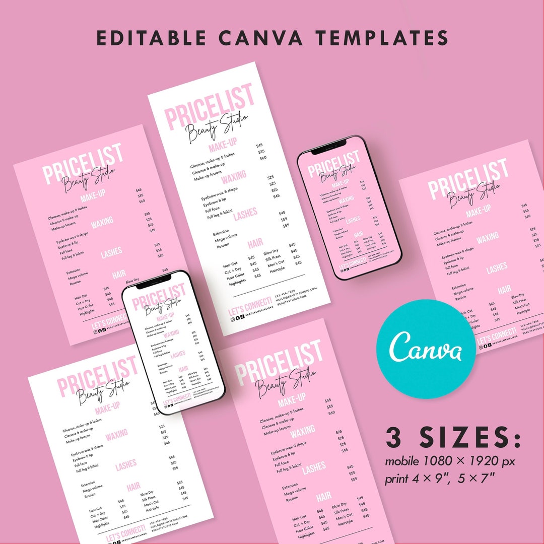 DIY Digital Price List Set, Canva Editable Template, DIY Price List ...