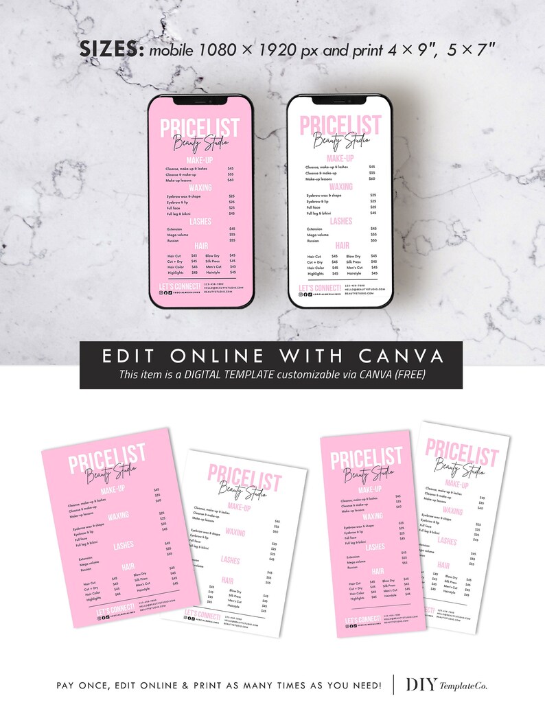 Canva DIY Price List, Electronic Price List Template, Editable DIY ...
