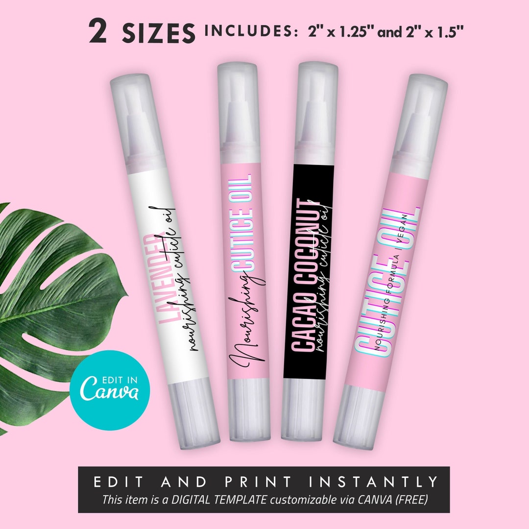 DIY Cuticle Oil Pen Label Template, Editable CANVA Cosmetic Twist Tube ...
