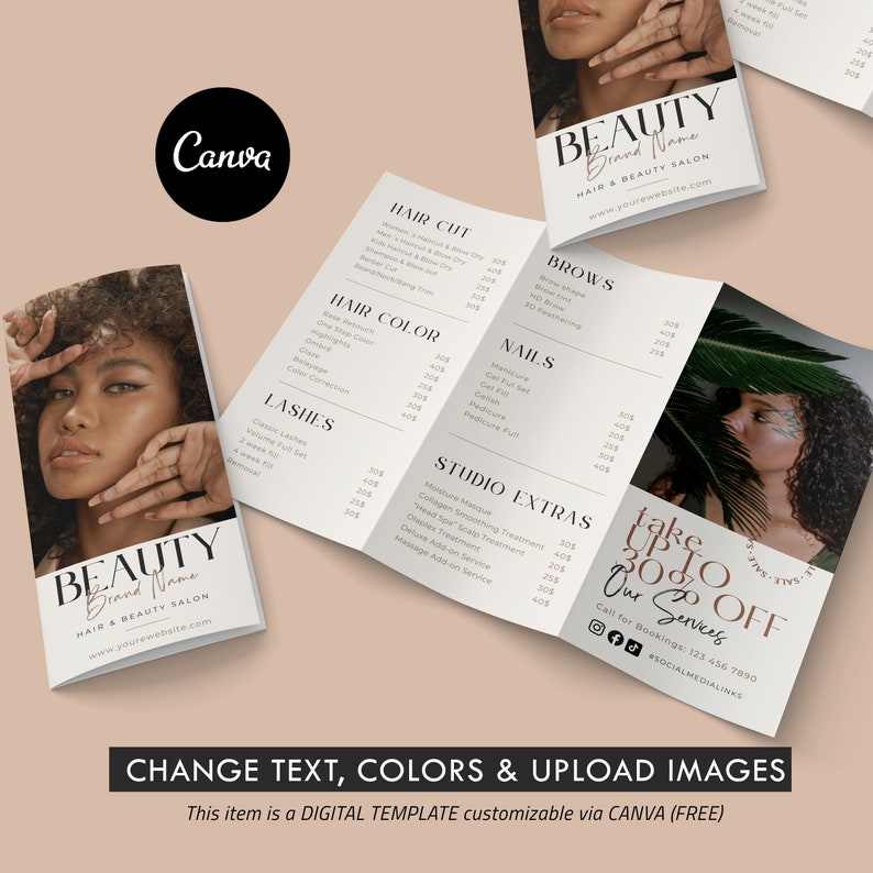 Canva Brochure Template Editable Beauty Salon Leaflet DIY - Etsy