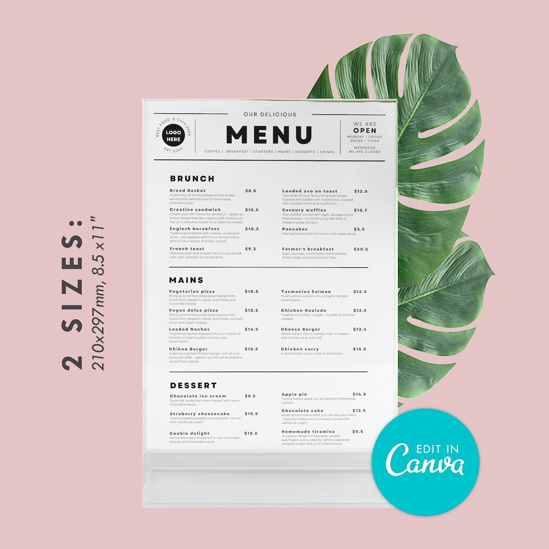 Editable Business Menu, Cafe Bar Menu Printable - Etsy