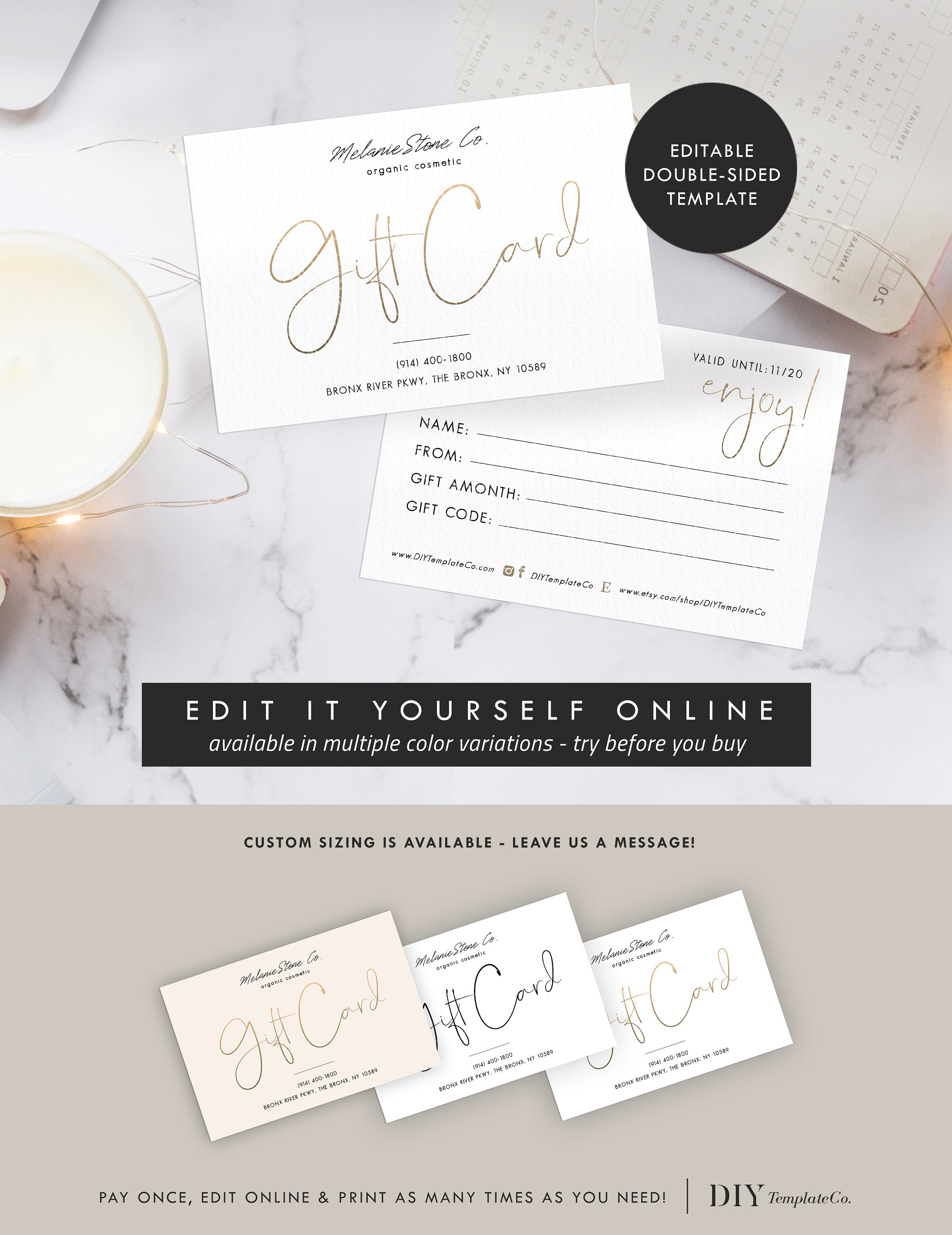 Editable Gift Certificate Printable Gift Card Template - Etsy UK
