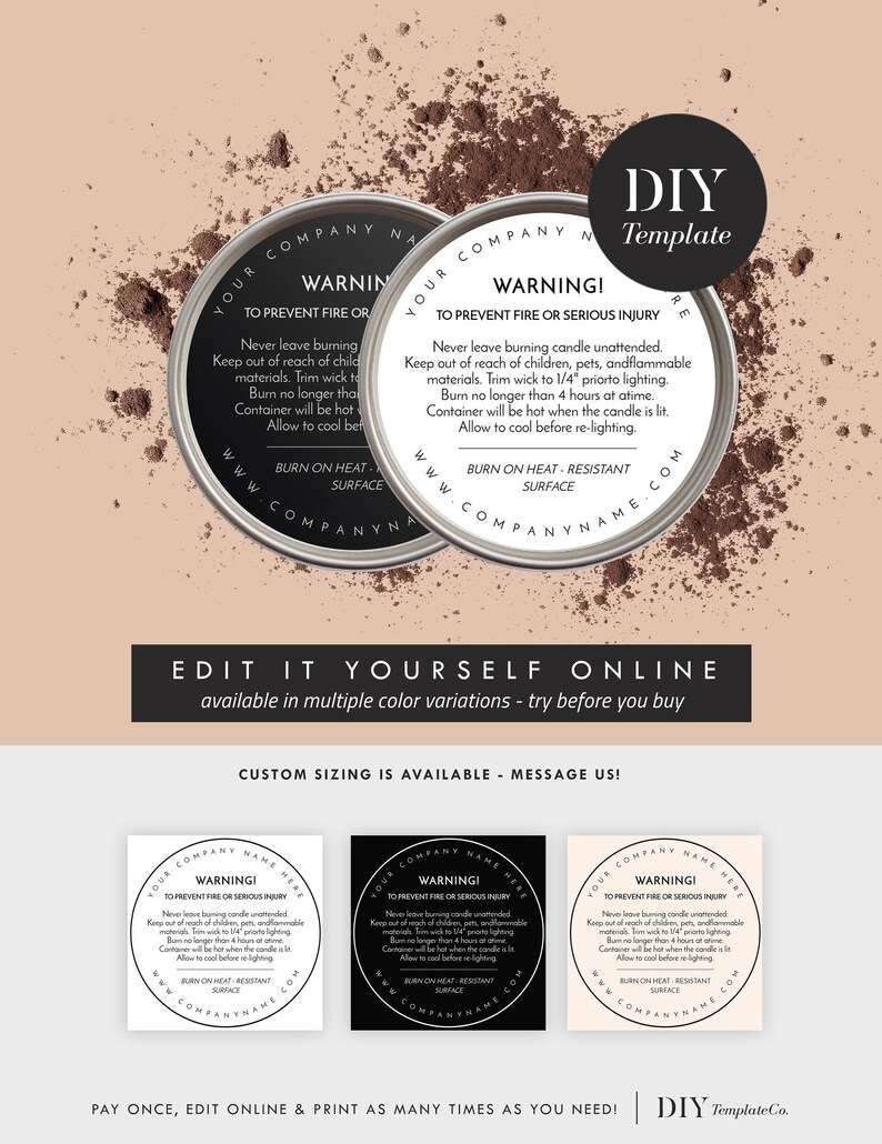 Editable Label Template DIY Warning Labels 2x2'' | Etsy