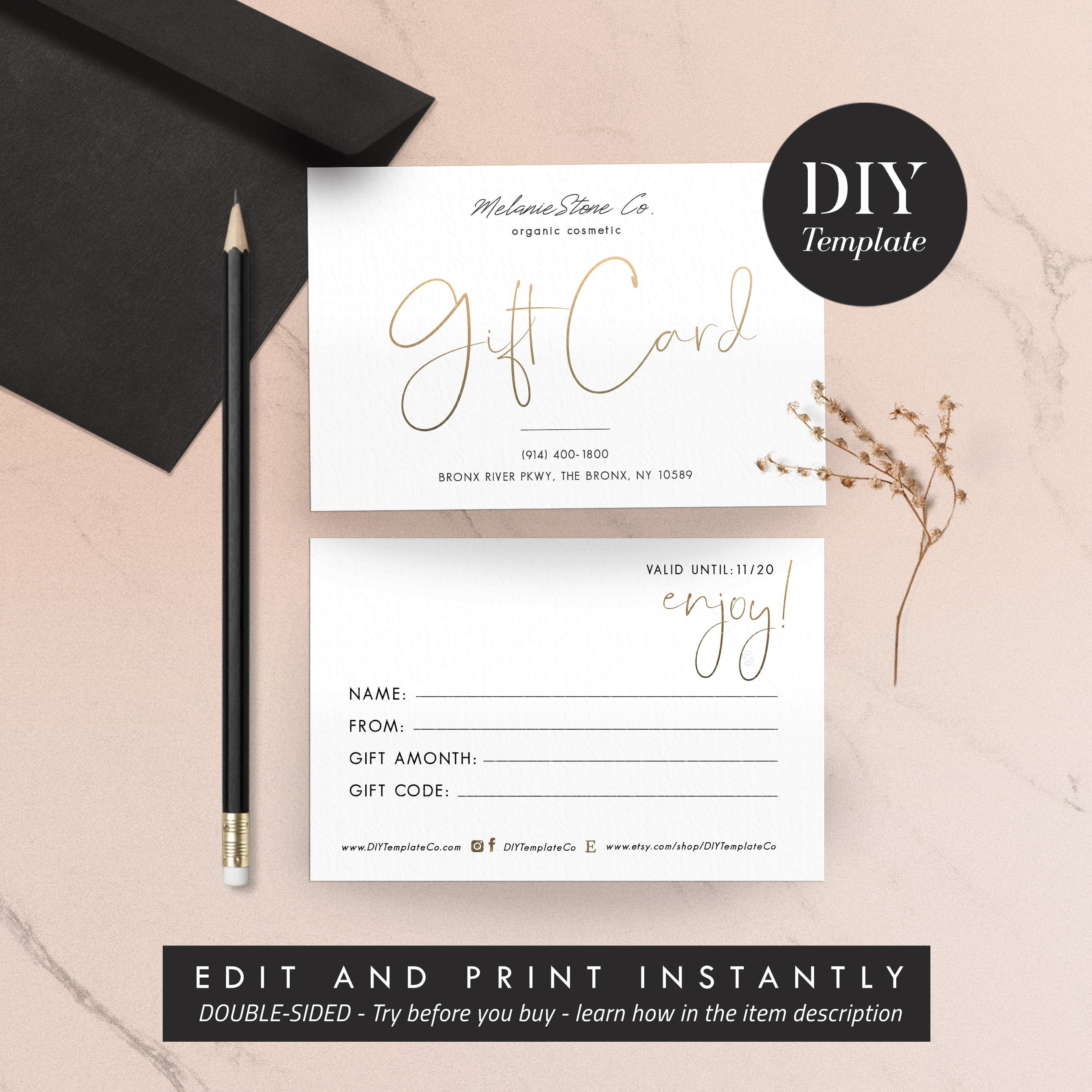 Editable Gift Certificate Printable Gift Card Template - Etsy UK