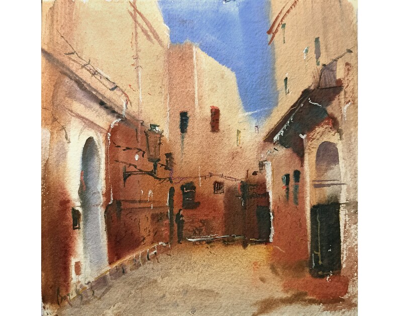 Moroccan Painting Original Watercolor Art Marrakech Painting | Etsy