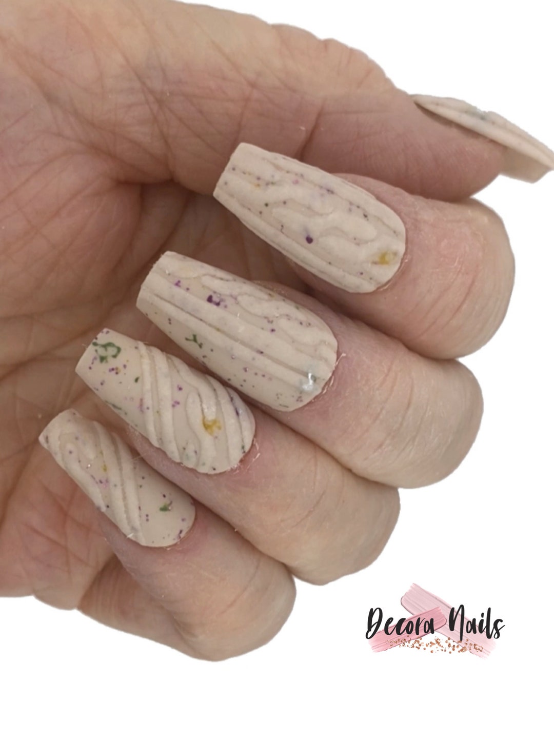 Press on Nails Sweater Nails Jumper Nails 3D Nails Autumn Nails Cream ...