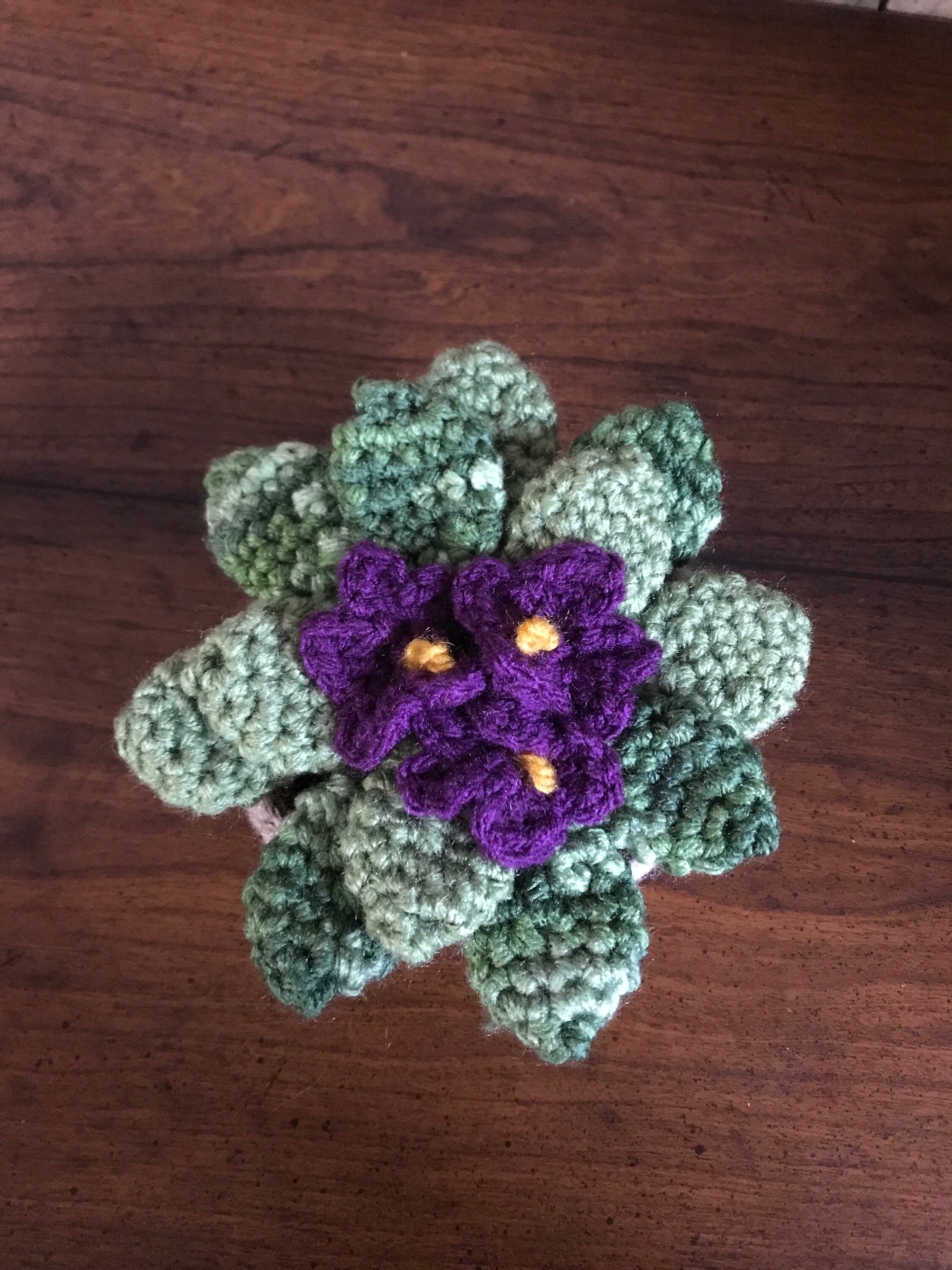 Crochet African violet amigurumi plant in a pot with face | Etsy