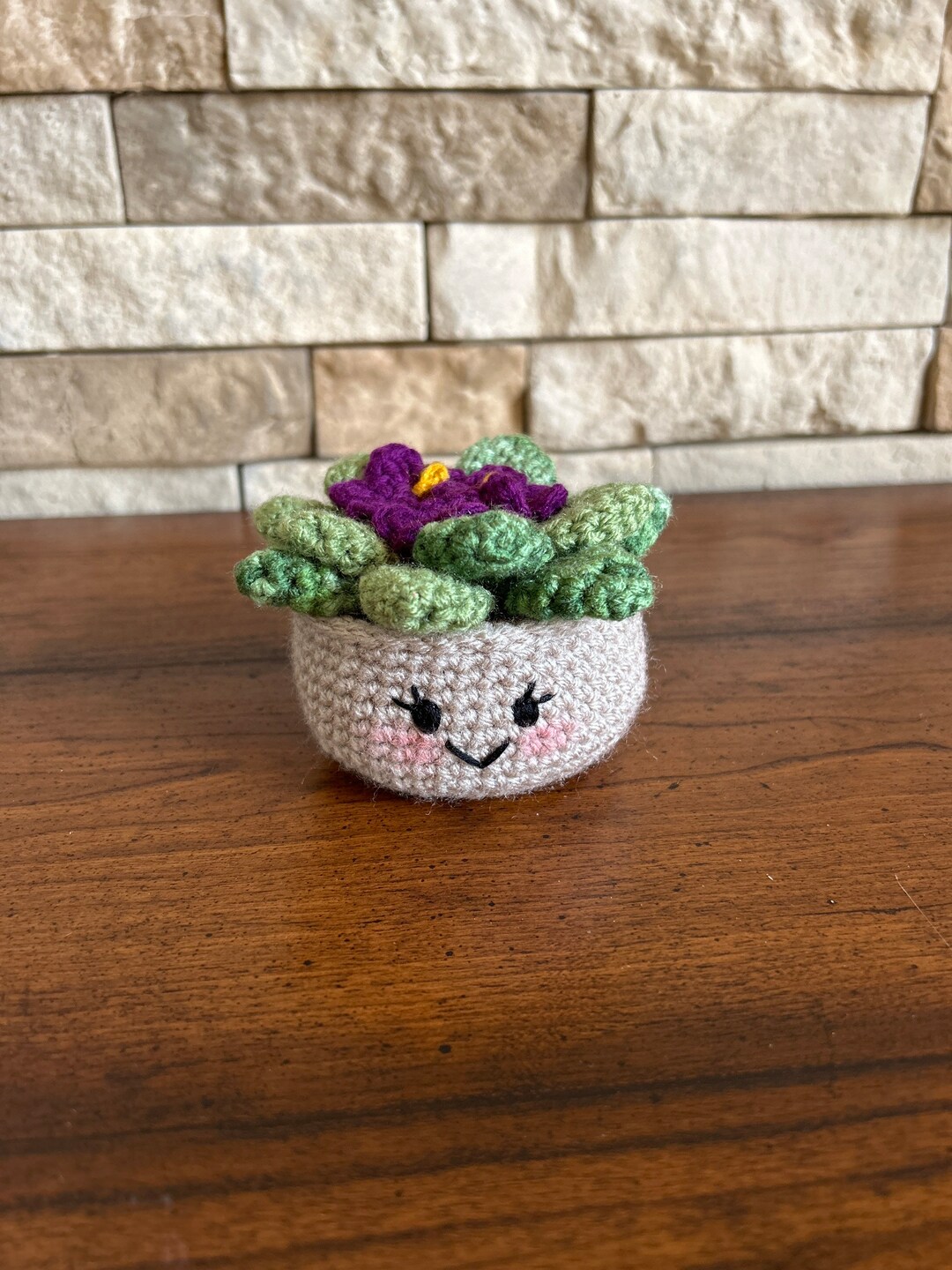 Crochet African Violet Amigurumi Plant in a Pot With Face - Etsy